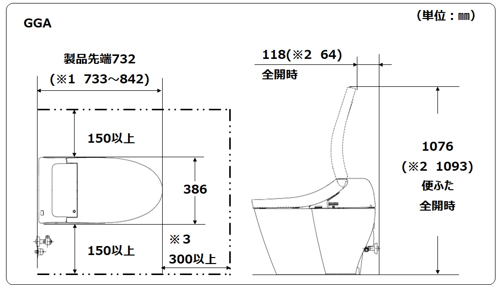 GGAの設置寸法を教えてください。